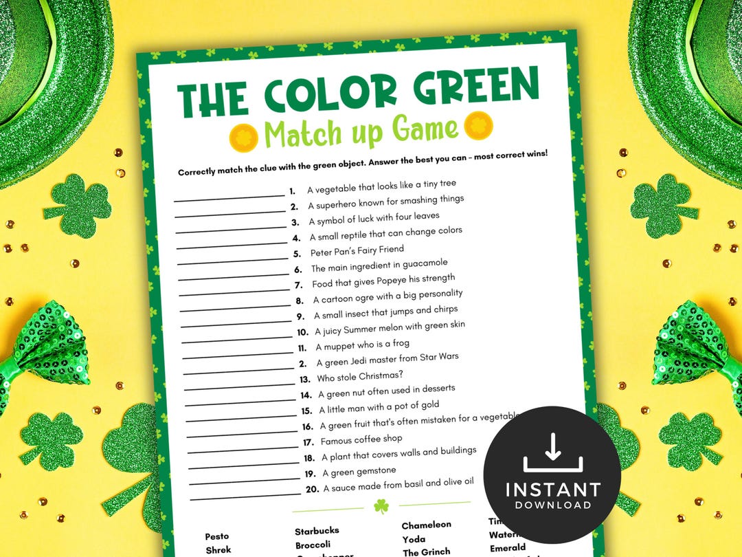 The Color Green Match-up Game, All Things Green Trivia, St Patrick's ...