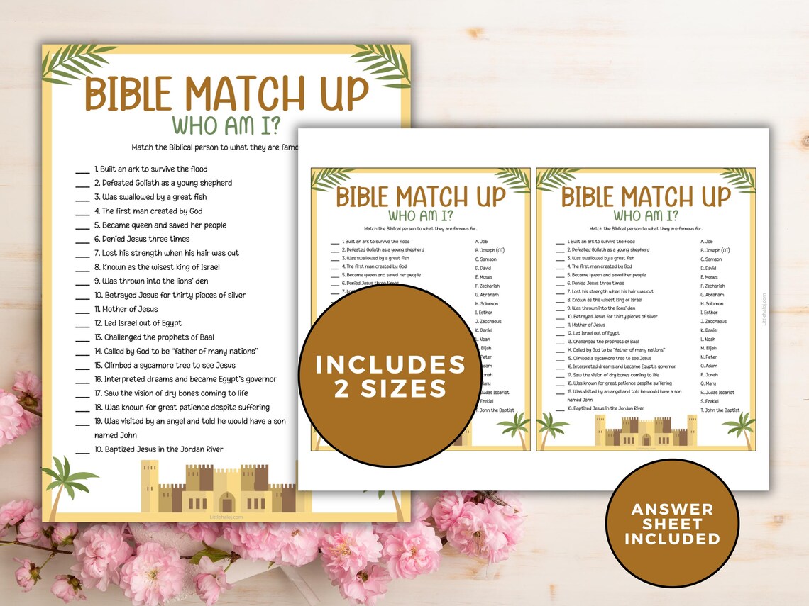 Bible Who Am I Game, Printable Bible Match up Activity, Bible Study ...