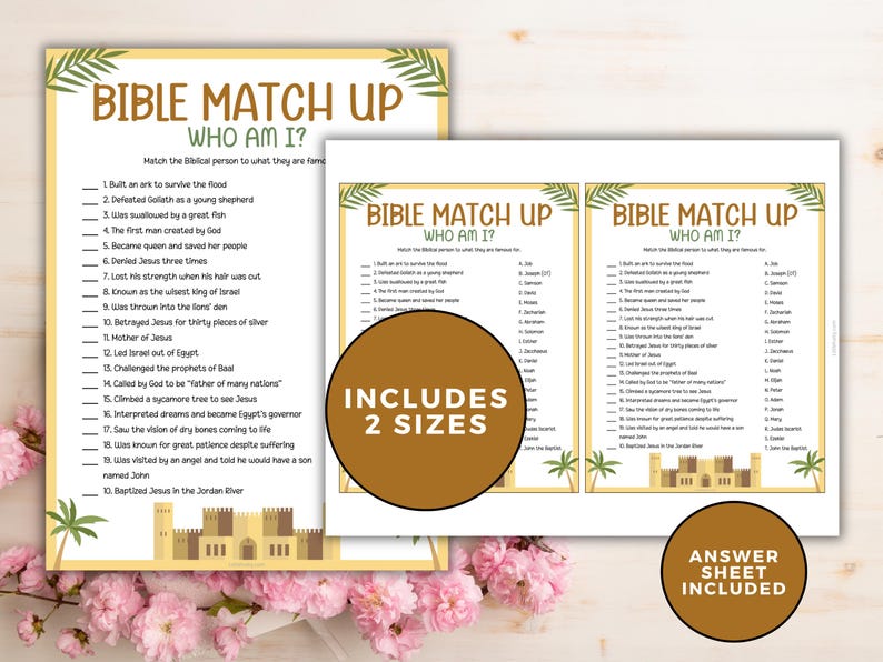 Bible Who Am I Game, Printable Bible Match up Activity, Bible Study ...