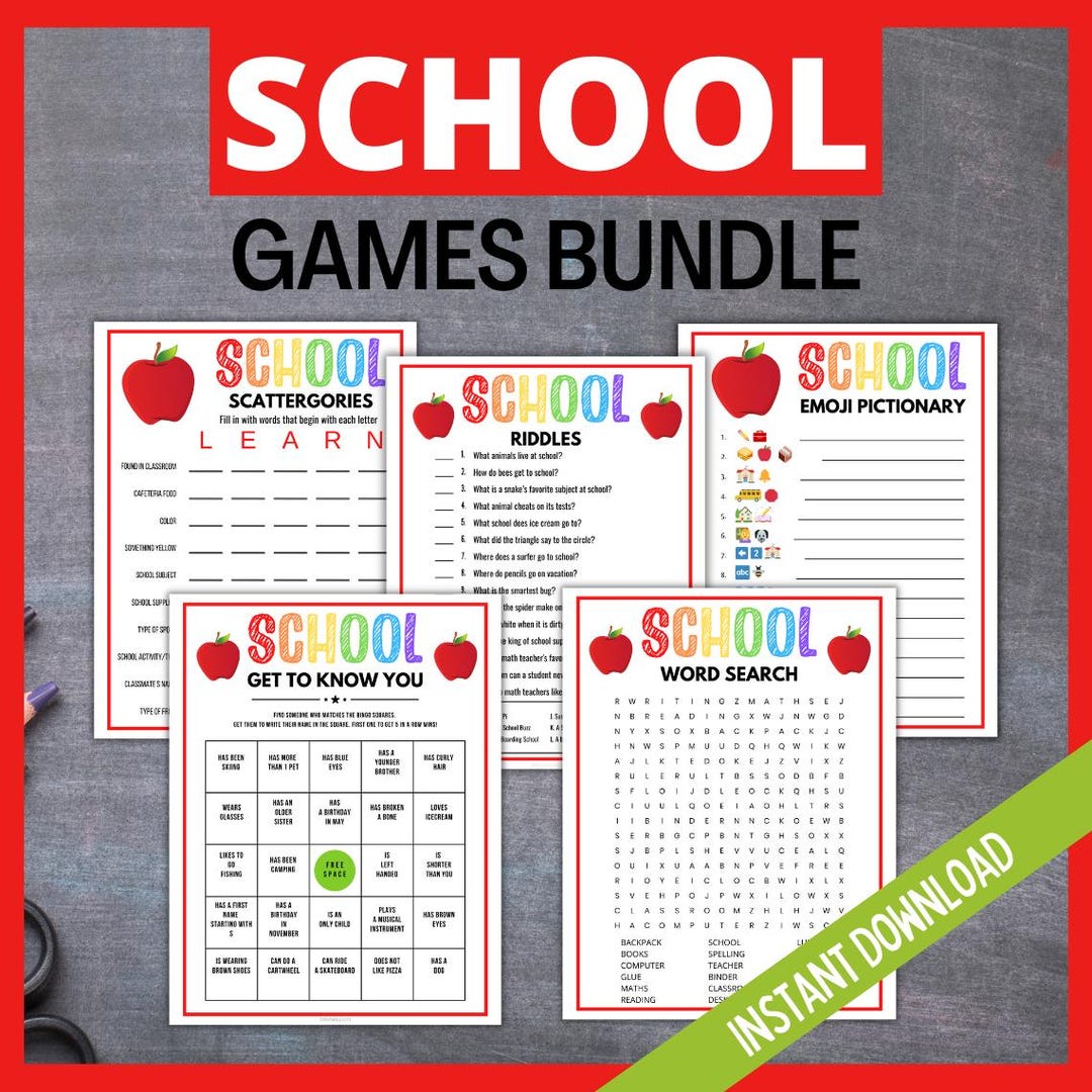 Back to School Printable Games Bundle, Classroom Activity, School Games ...
