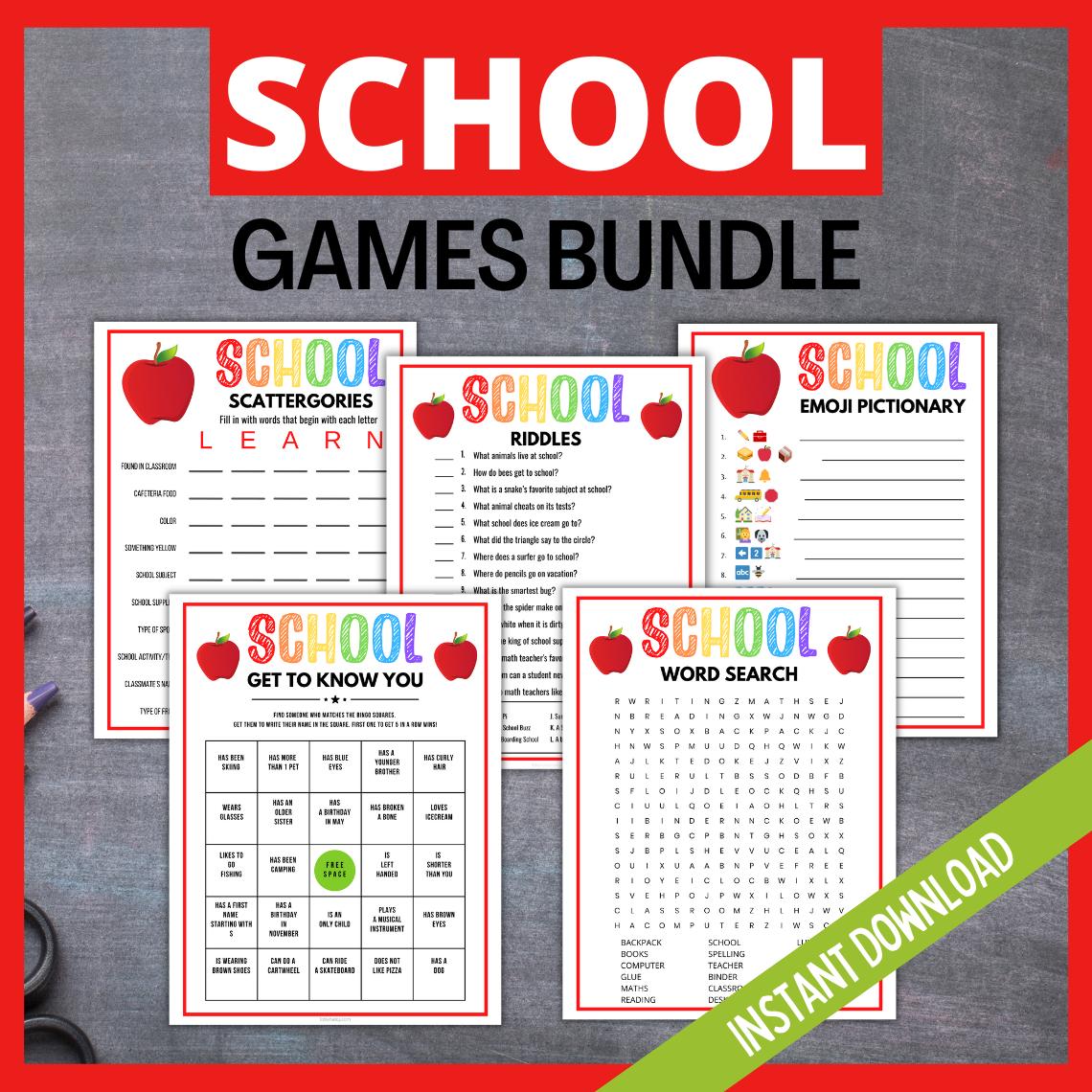 Back to School Printable Games Bundle, Classroom Activity, School Games ...
