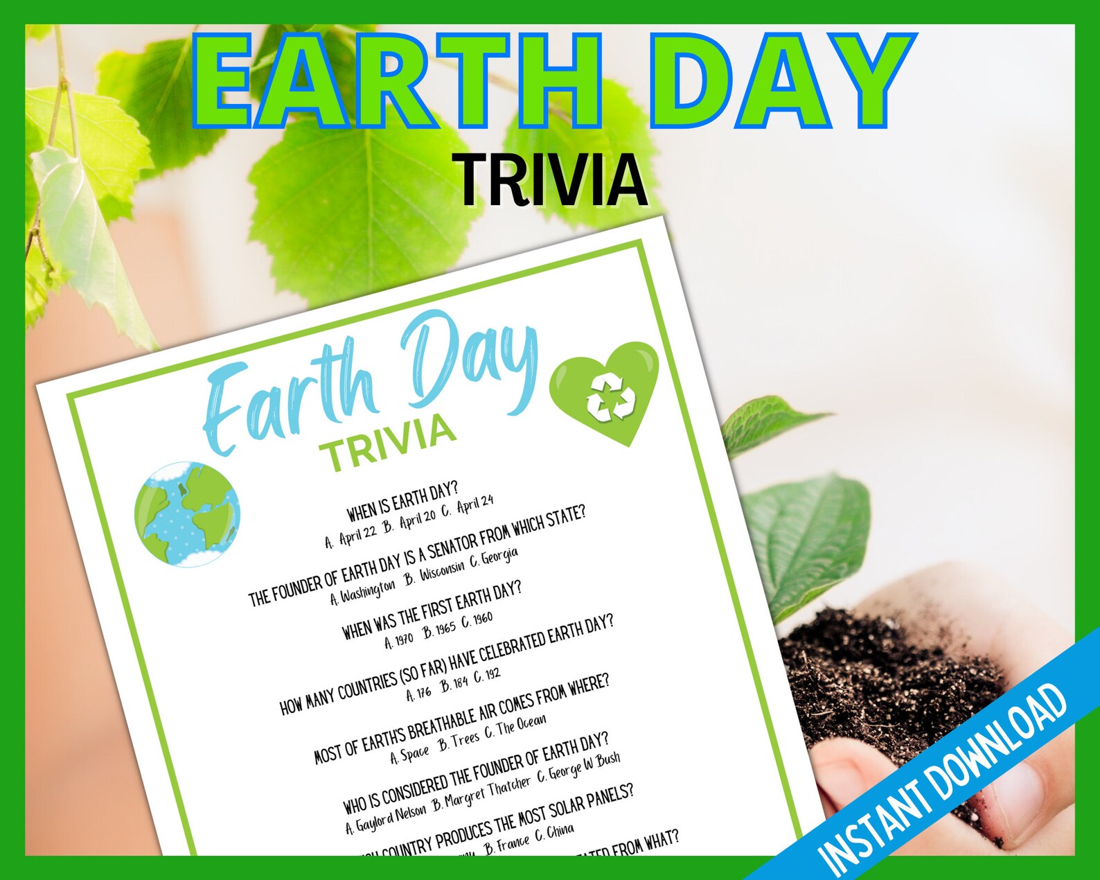 Earth Day Trivia Printable Earth Day Trivia Games Earth Day - Etsy