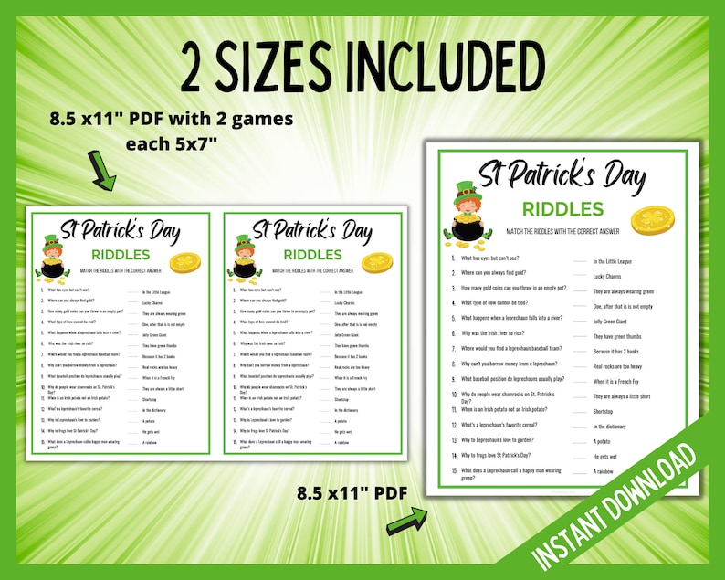St Patrick's Day Riddles for Kids St Paddy's Day - Etsy