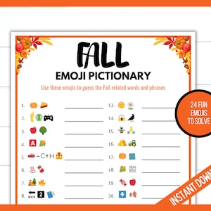 Fall Emoji Pictionary, Printable Autumn Games, Fall Time Activities for ...