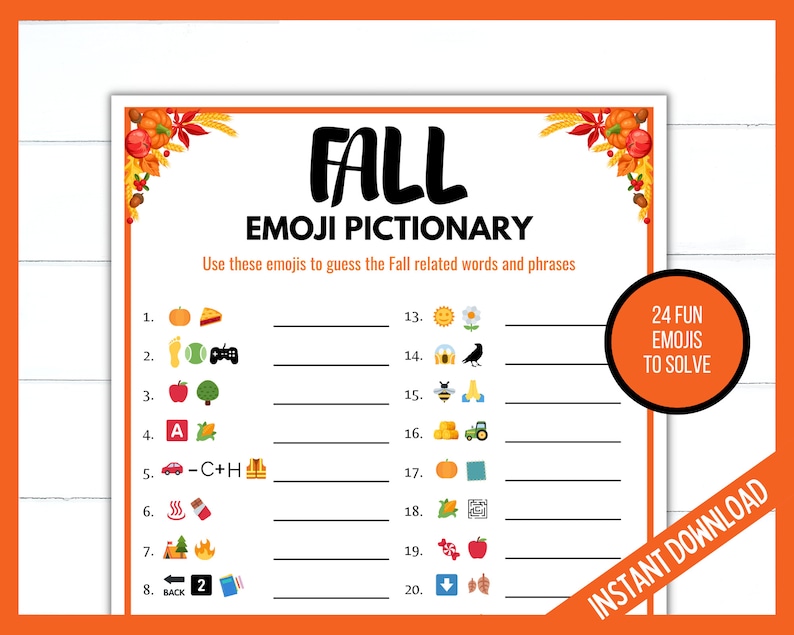 Fall Emoji Pictionary Printable Autumn Games Fall Time - Etsy