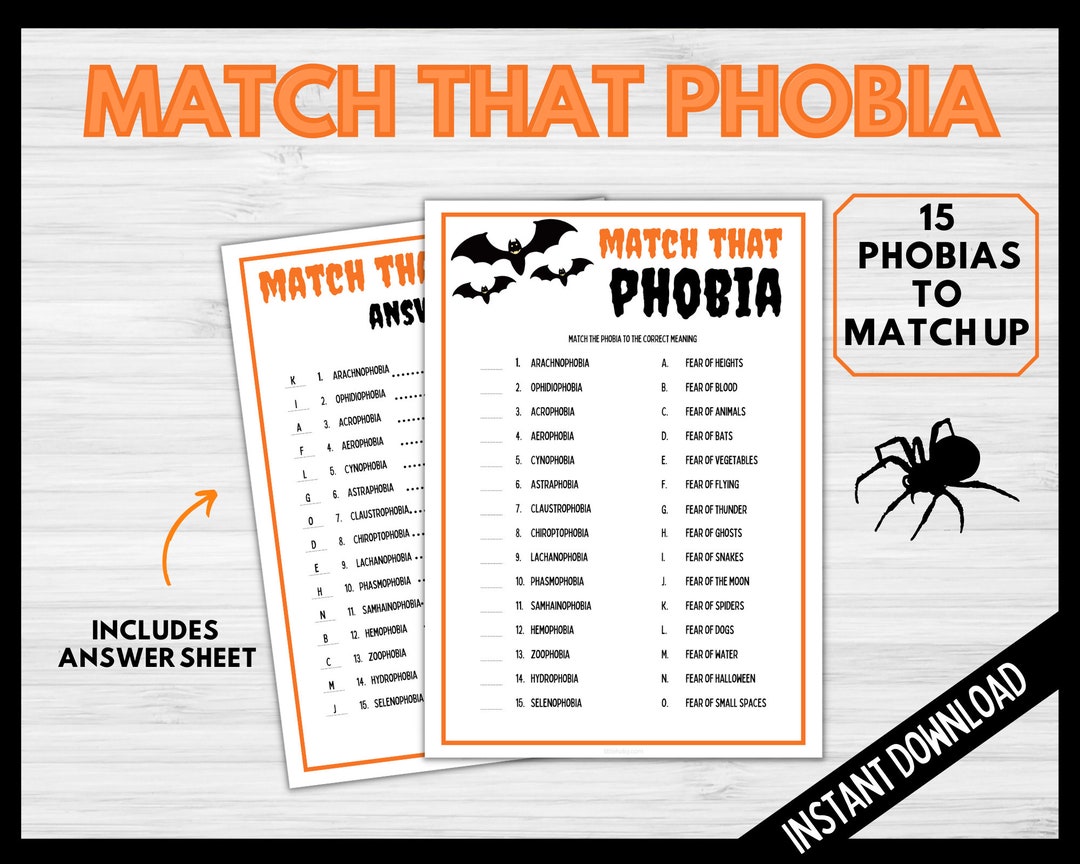 Halloween Match That Phobia Game, Phobia Quiz Game, Printable Halloween ...