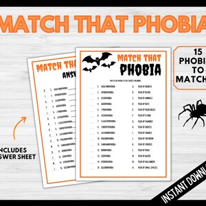 Halloween Match That Phobia Game, Phobia Quiz Game, Printable Halloween ...
