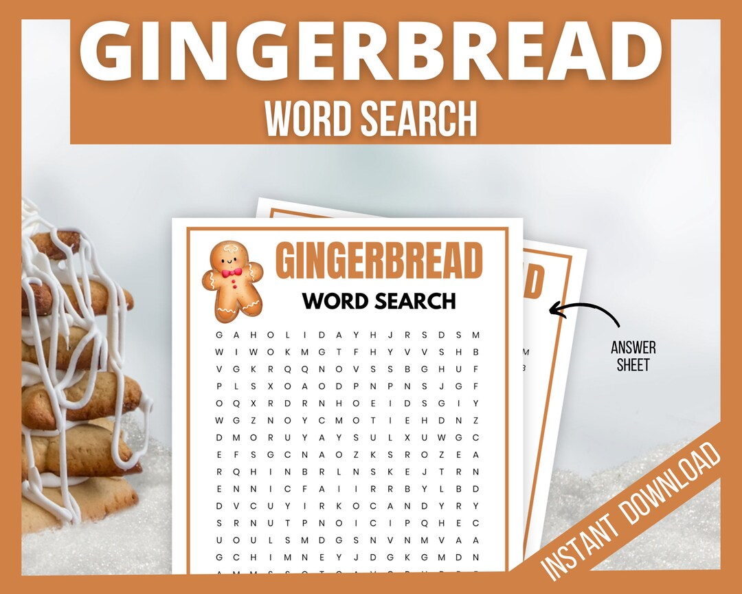 Gingerbread Word Search, Fun Winter Printable Games, Winter Word Game ...