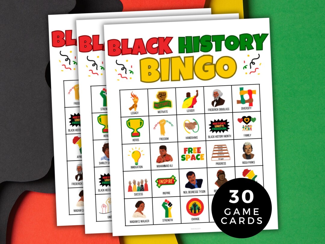 Black History Bingo, Printable Black History Month Bingo Cards, 30 Game ...