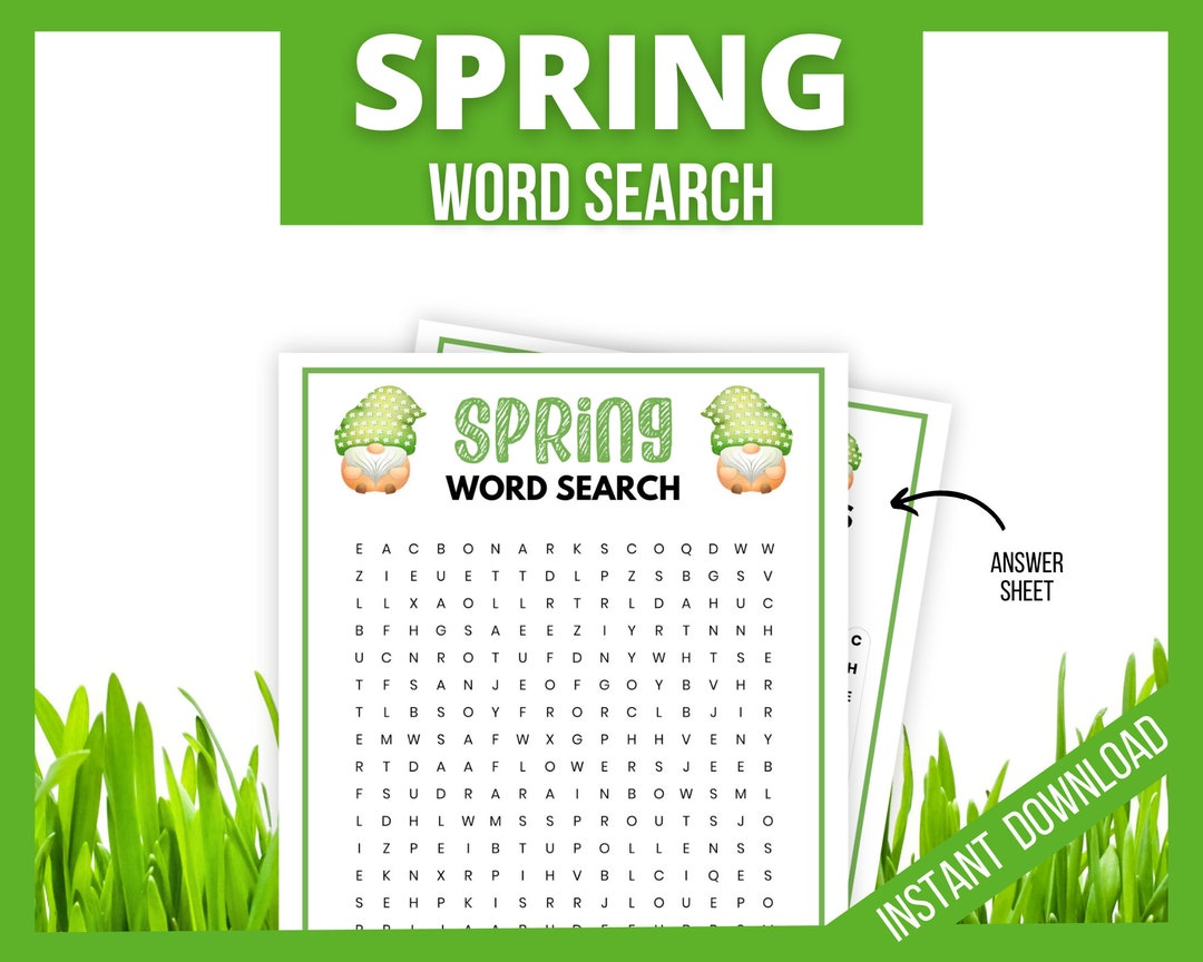 Spring Word Search, Fun Spring Printable Games, Spring Word Game for ...
