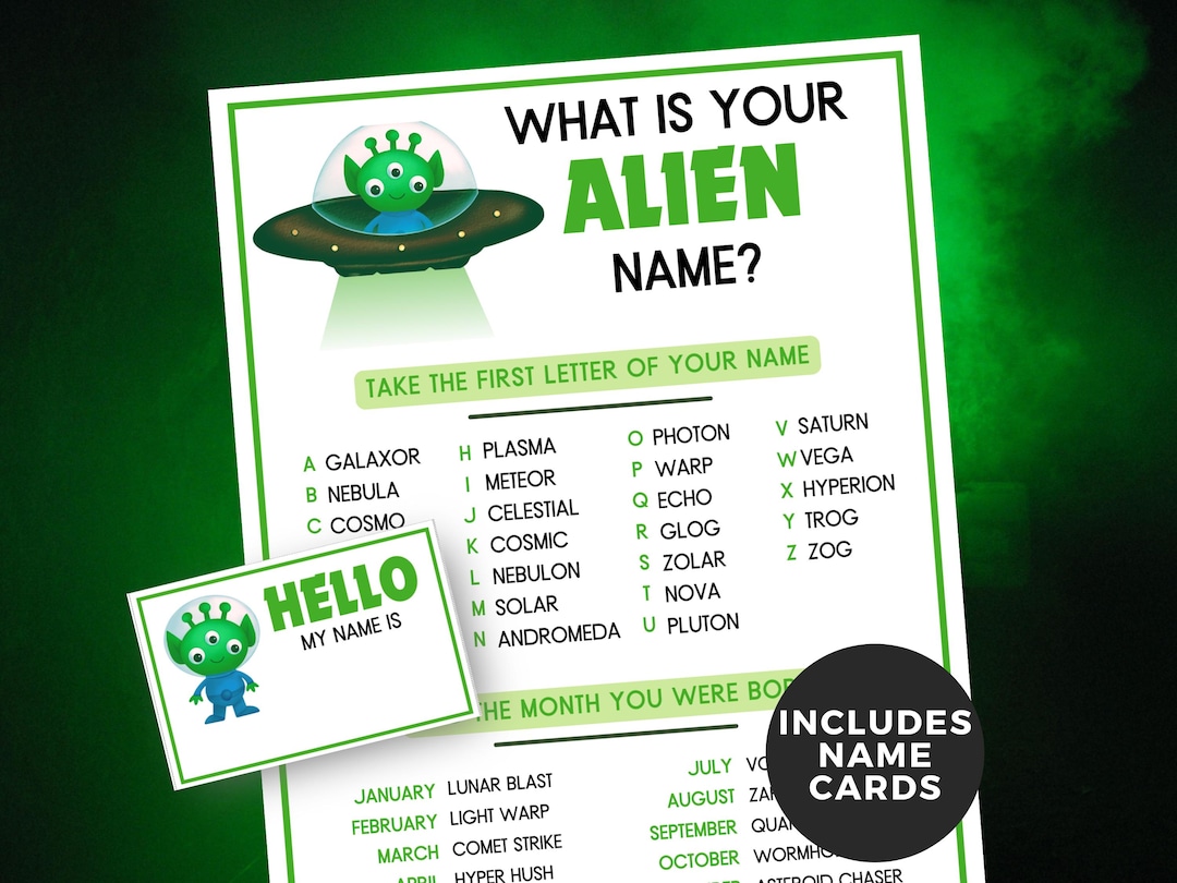 What's Your Alien Name Game, Printable Alien Party Game, Birthday Party ...