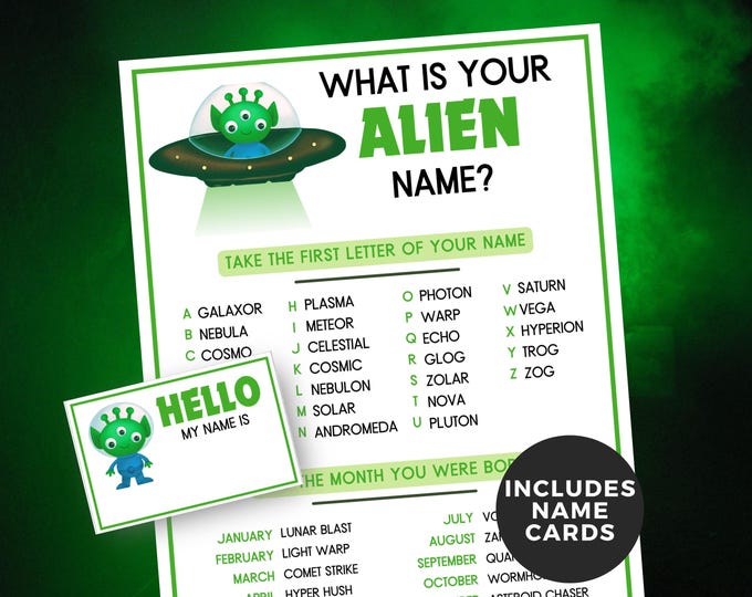 Alien Name Game Printable, What's Your Alien Name Game, Name Generator ...