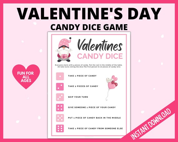Valentine's Day Candy Dice, Valentine's Day Games, Galentine's Day ...