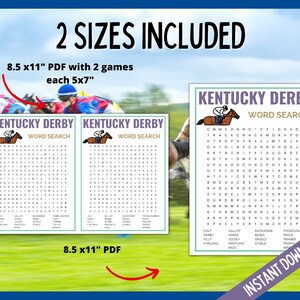 Kentucky Derby Word Search, Triple Crown Party Game, Horse Race ...