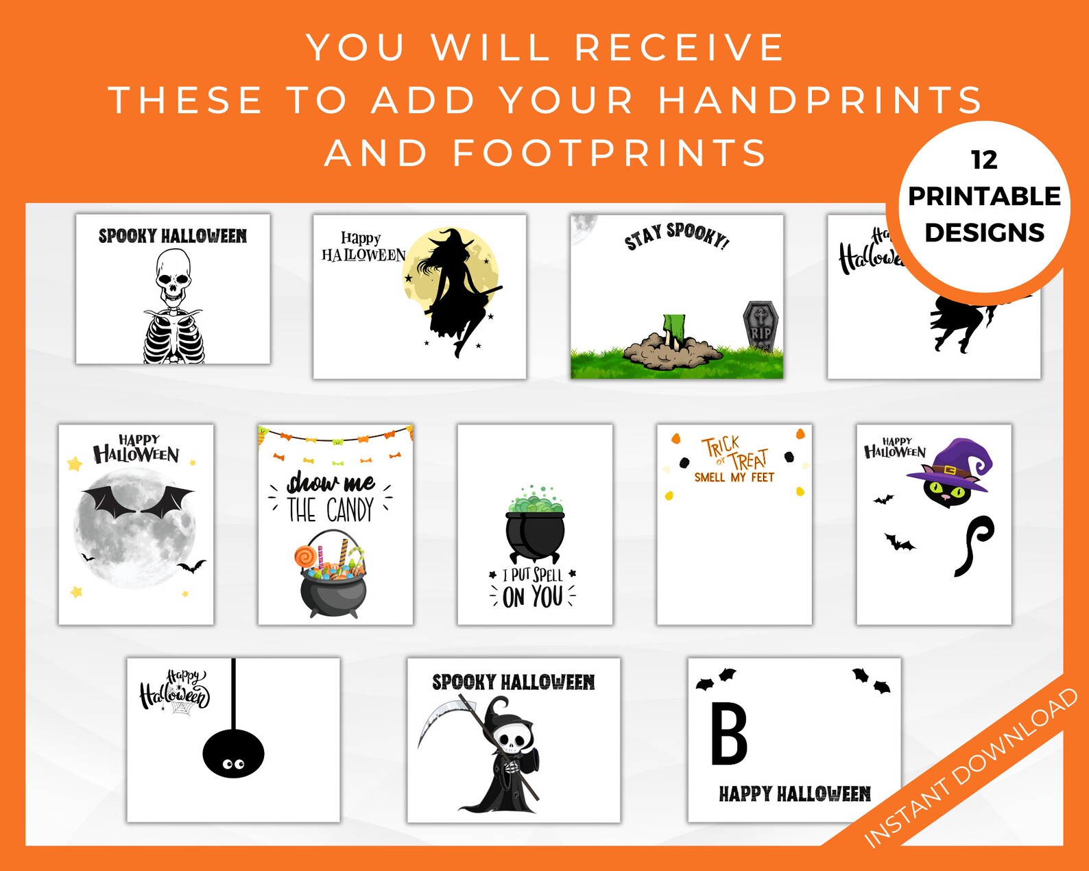 12 Halloween Handprint and Footprint Craft, Printable DIY Halloween Art ...