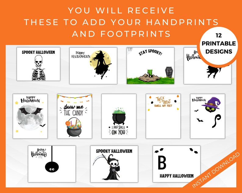 12 Halloween Handprint and Footprint Craft, Printable DIY Halloween Art ...