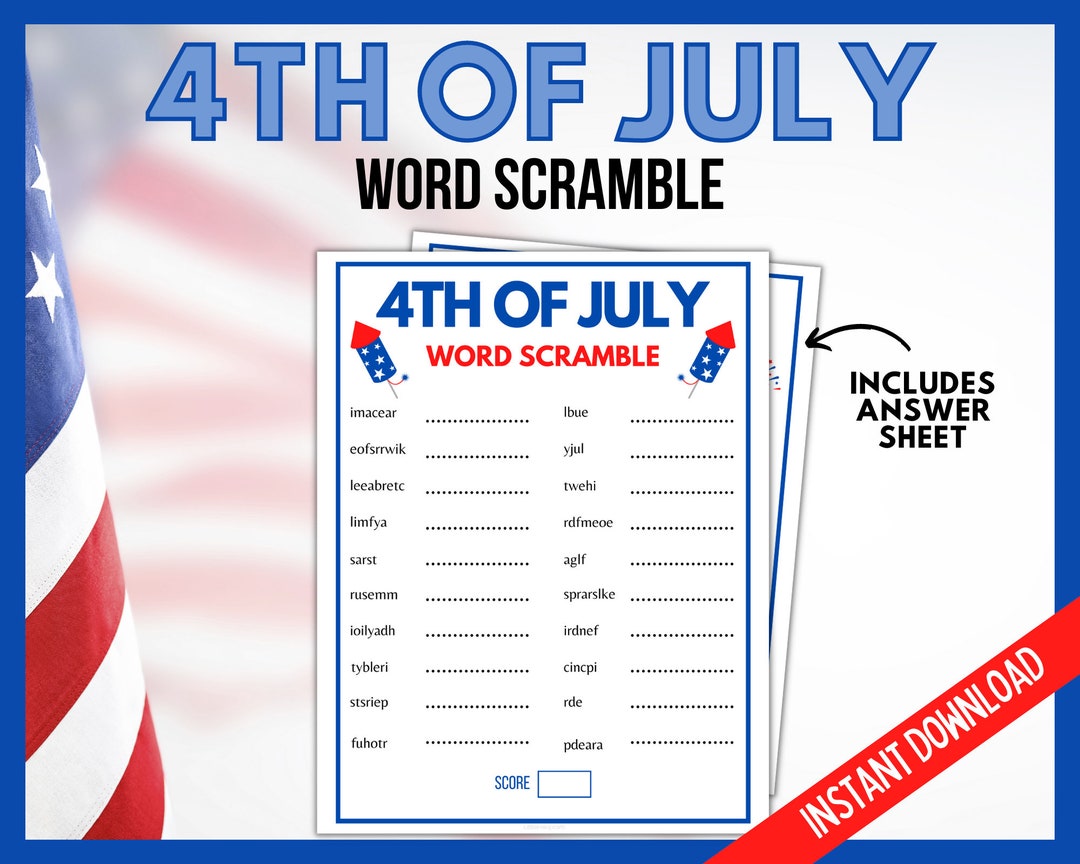 4th of July Word Scramble, 4th of July Party Games, Fourth of July Word ...