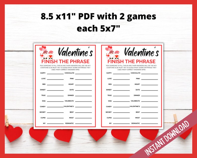 Valentines Day Finish the Phrase, Valentines Day Party Game, Fun ...