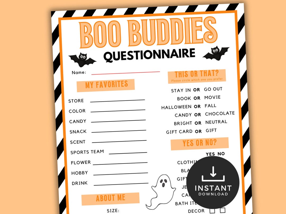 Halloween Boo Buddy Questionnaire, Halloween Gift Exchange, Halloween ...