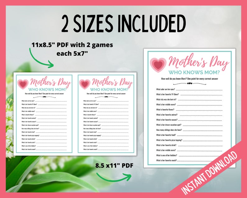 Who Knows Mom Best Printable Mothers Day Games for Kids and - Etsy