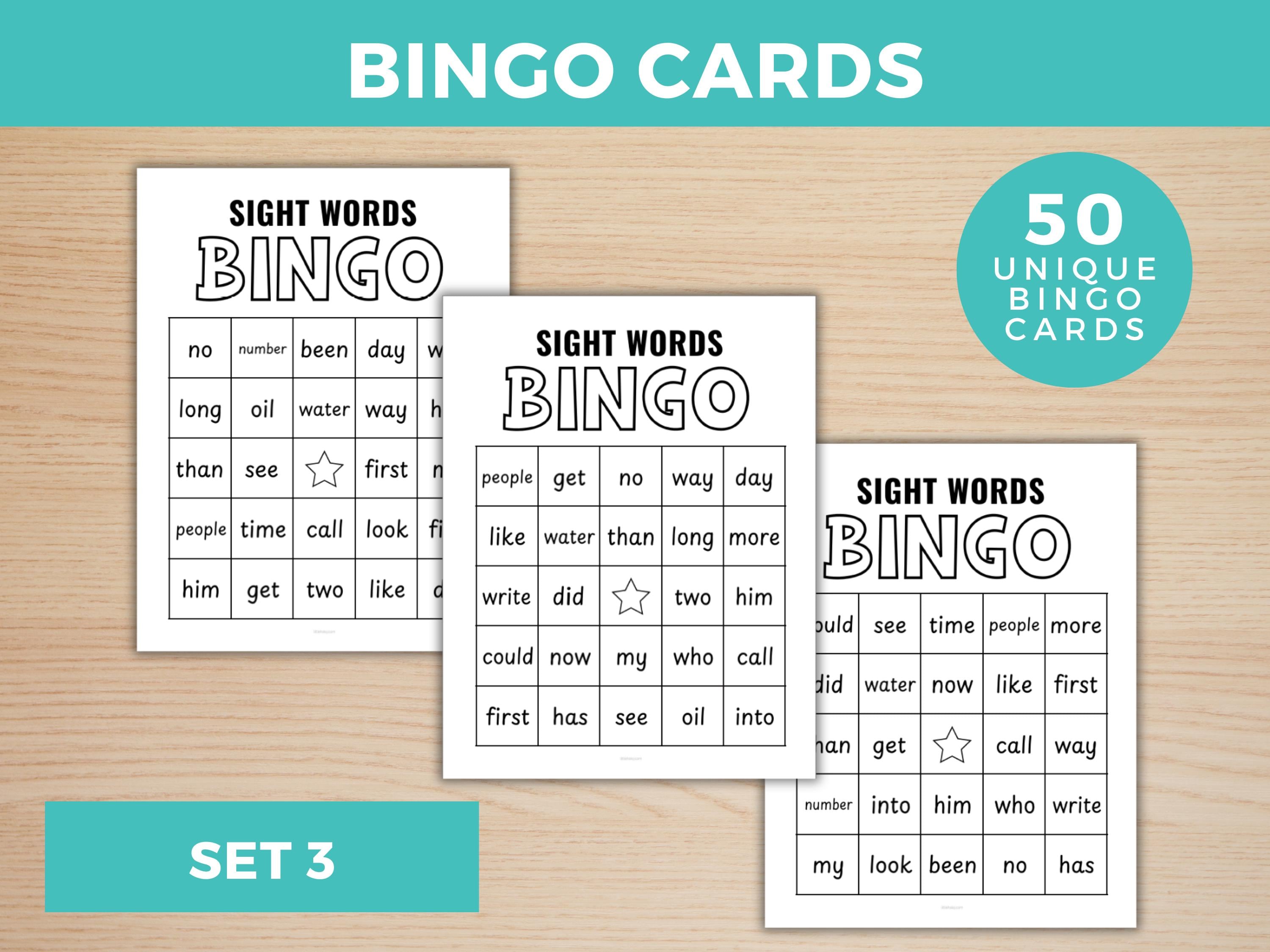 Sight Words Bingo, 200 Bingo Cards, Fry's First 100 Words, High ...