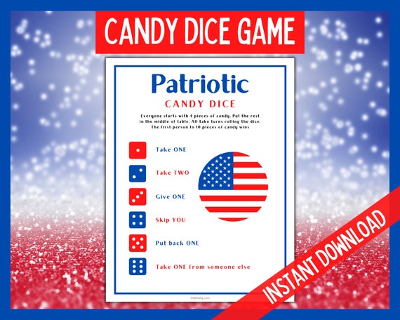 Patriotic Candy Dice Game, Fourth of July Party Games for Kids, Candy ...