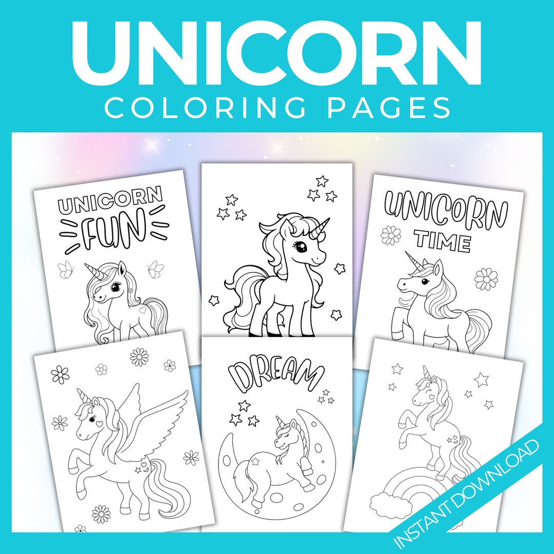 6 Unicorn Coloring Pages, Unicorn Birthday Party Activity, Unicorn ...