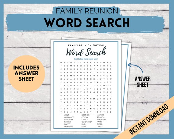 Word Search Family Reunion Game, Family Reunion Games, Family Reunion ...