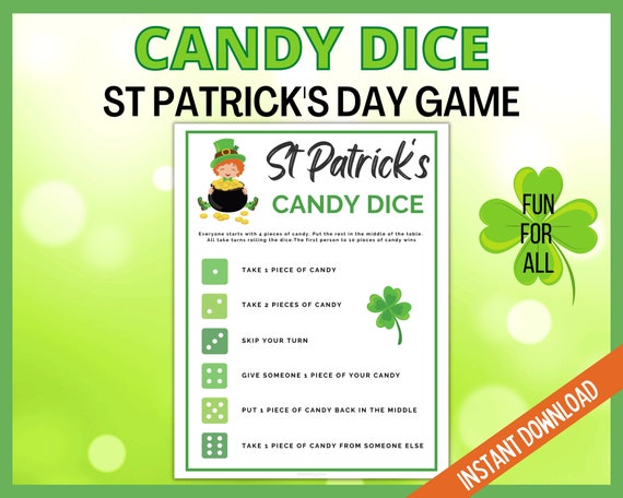 St Patrick's Day Candy Dice, St Paddy's Day Games, St Patrick Candy ...