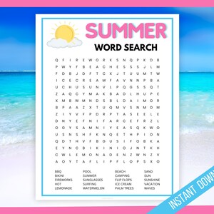 Summer Word Search, Fun Summer Printable Games, Summer Word Game for ...