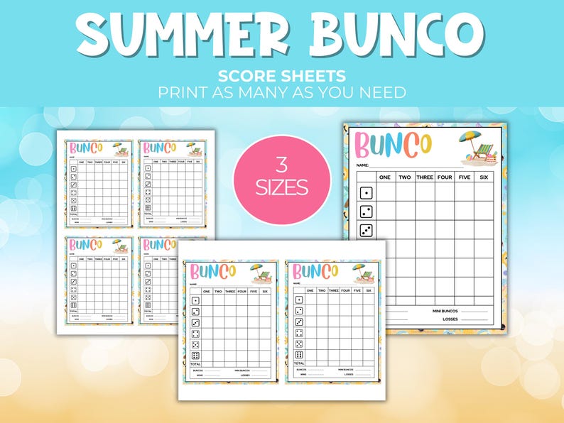 Summer Bunco Printable Party Pack and Scorecards, Bunco Game Rules ...