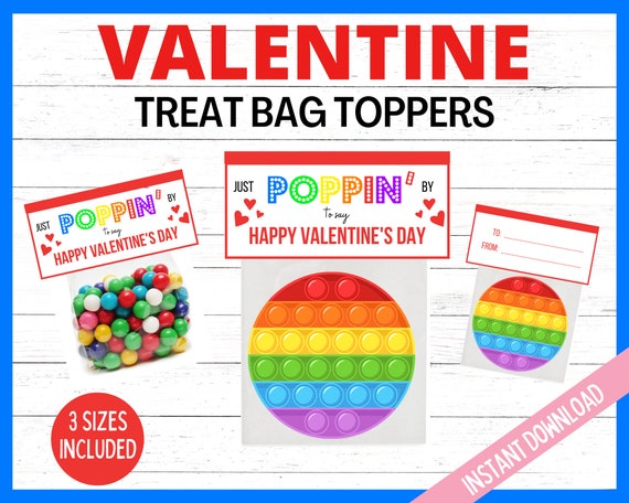 Pop It Valentines Card, Valentine's Day Treat Bag Topper, Valentines ...