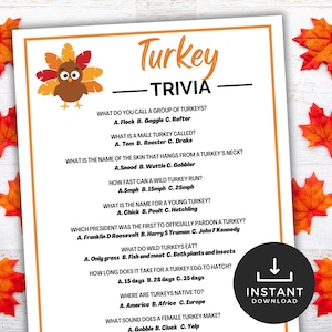 Turkey Trivia, Thanksgiving Printable Game, Fall Party Quiz, Classroom ...