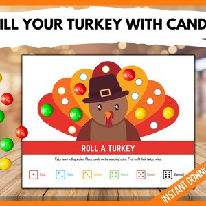 Roll a Turkey Dice Game, Thanksgiving Printable Games, Turkey Game for ...