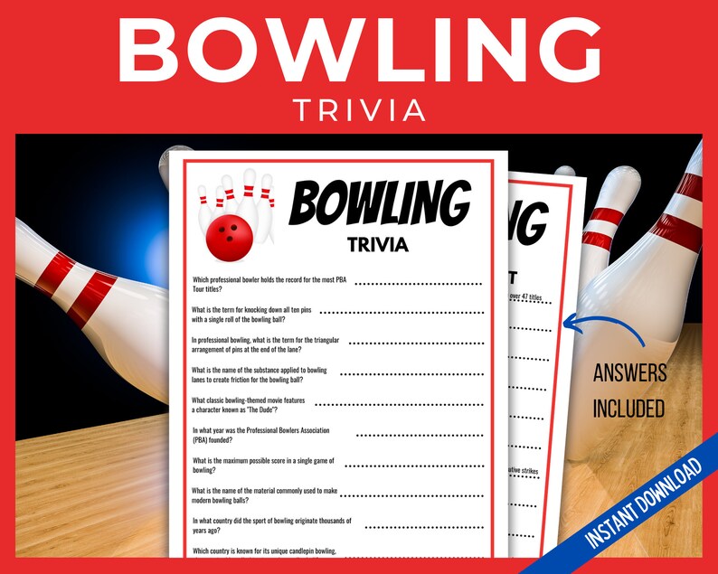 Bowling Trivia Printable Game, Bowling Party, Party Game Bowling Sheet ...