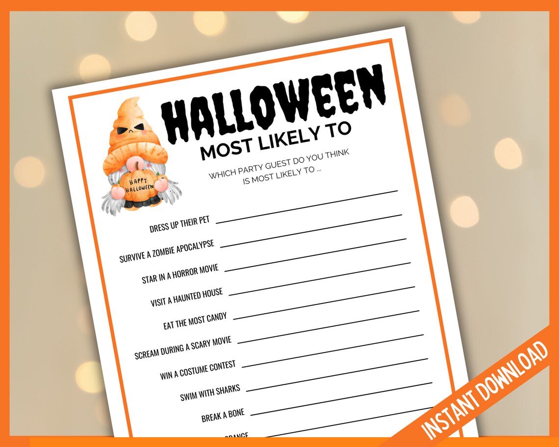 Halloween Most Likely to Printable Party Game, Guess the Party Guest ...