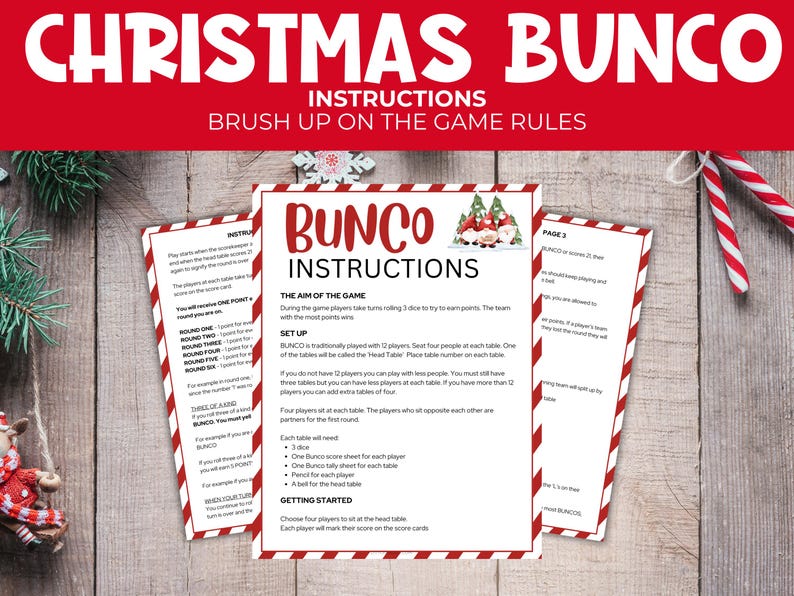 Christmas Bunco Printable Party Pack and Scorecards, Bunco Game Rules ...
