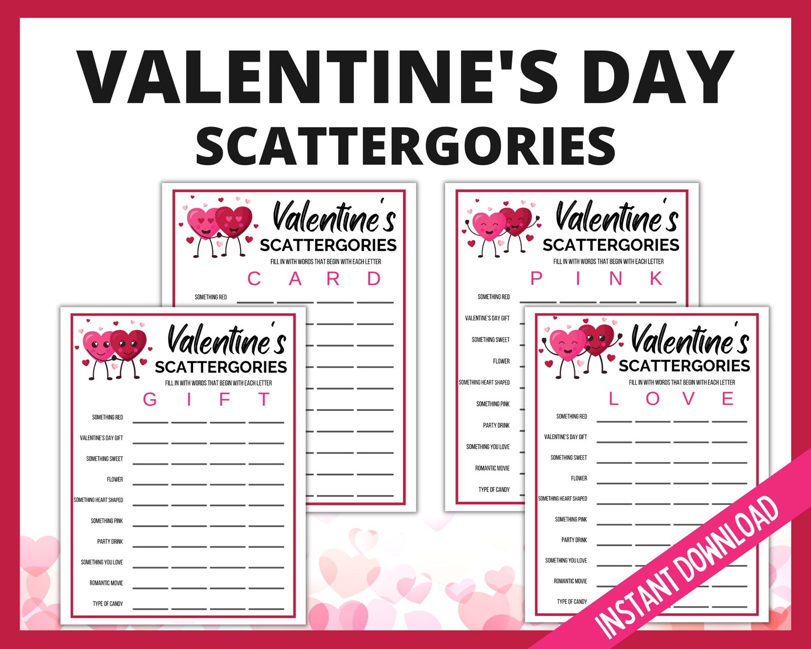 Valentines Day Scattergories, Valentine's Day Game, Galentine's Day ...