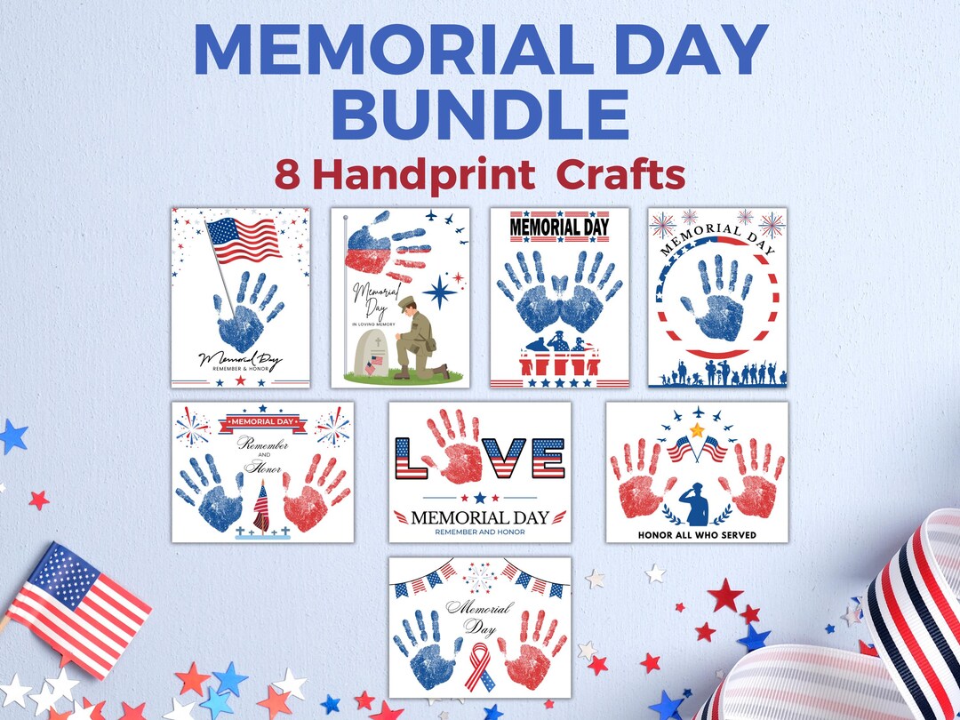 Memorial Day Handprint Craft, 8 Kids Handprint Art Pages, Patriotic ...