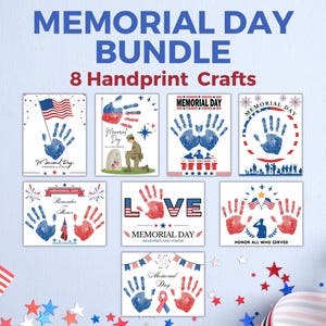 Memorial Day Handprint Craft, 8 Kids Handprint Art Pages, Patriotic ...
