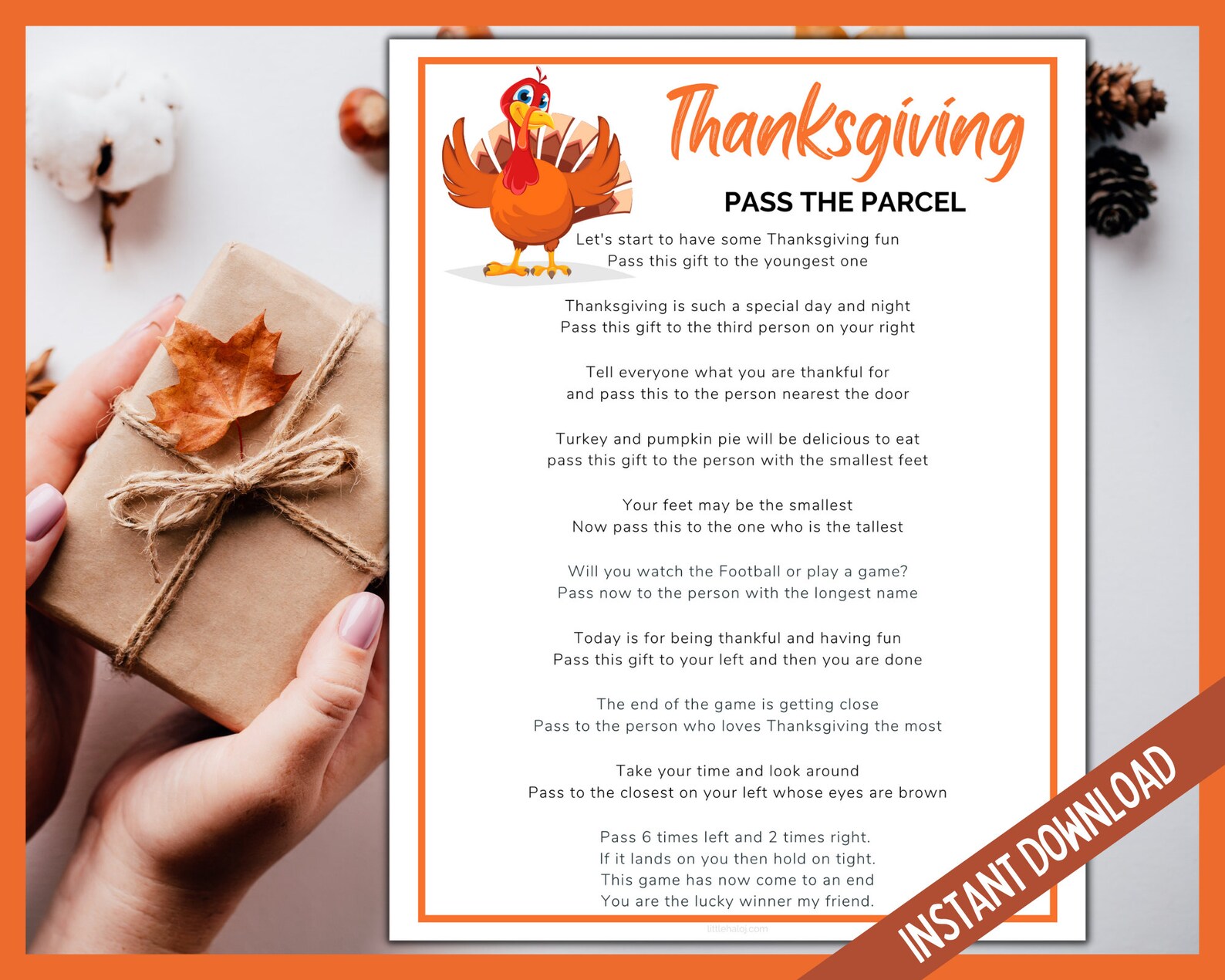 Thanksgiving Pass the Parcel Party Game, Turkey Day Party Printable ...