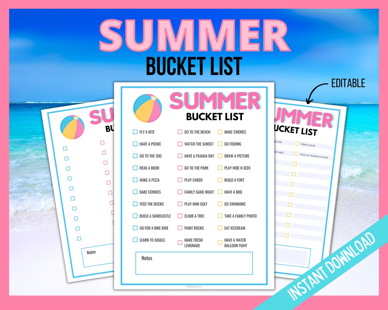 Summer Bucket List Printable, Editable Summer Bucket List, Summer Break ...