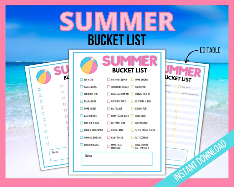 Summer Bucket List Printable, Editable Summer Bucket List, Summer Break ...