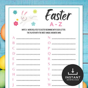 Easter A-Z Game, Easter Activities for Kids, Teen and Adults, Printable ...