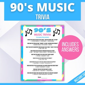 90s Music Trivia Game, 1990s Printable Party Game, 90s Music, Nineties ...
