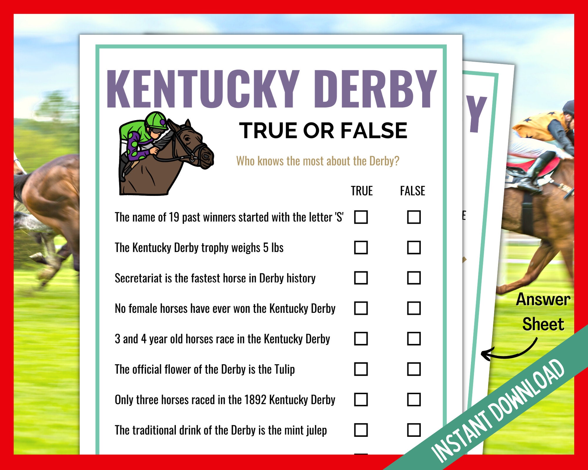 Kentucky Derby True or False Trivia Game Triple Crown Party - Etsy