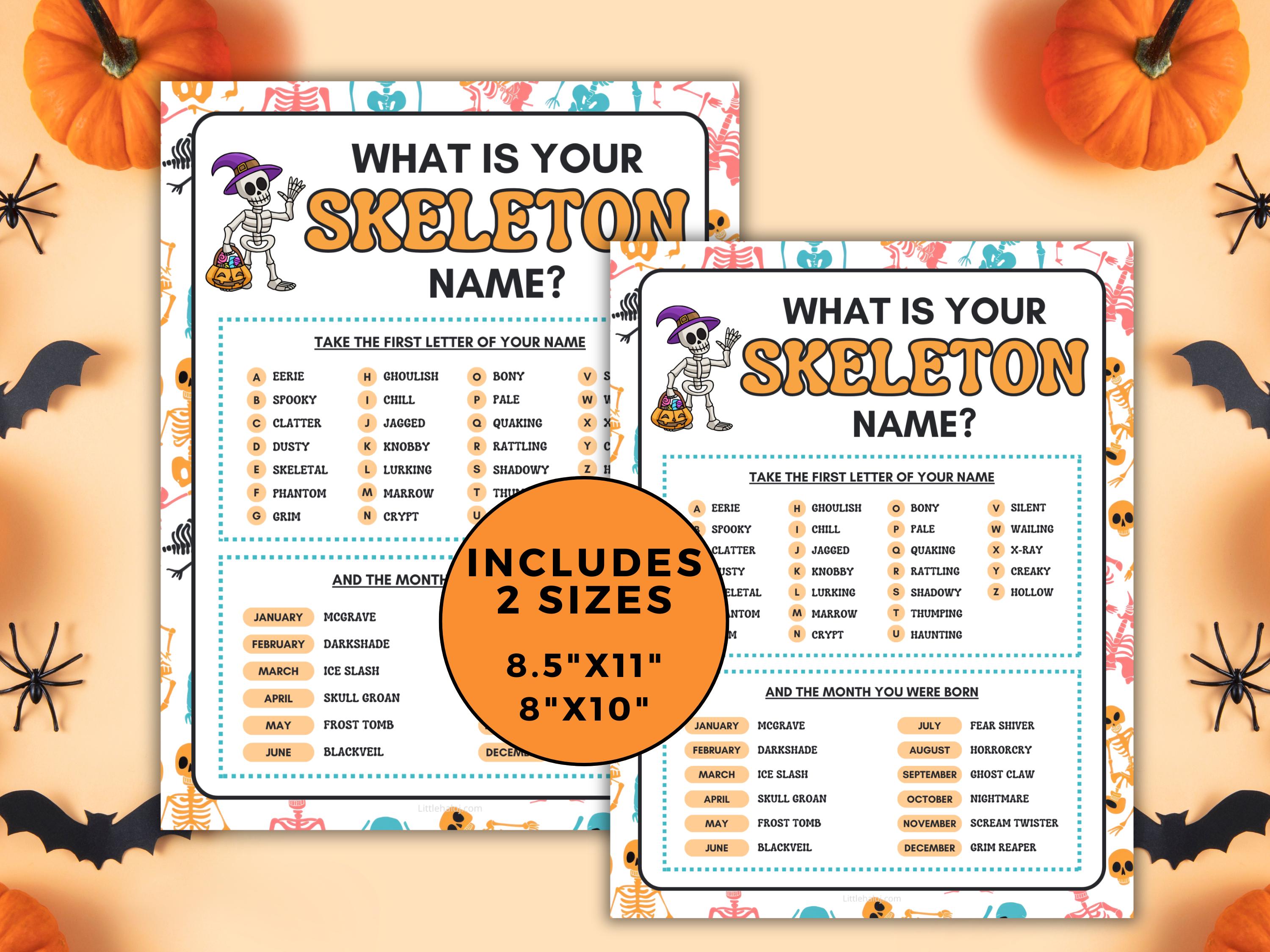 What's Your Skeleton Name, Halloween Printable Game, Halloween Party ...