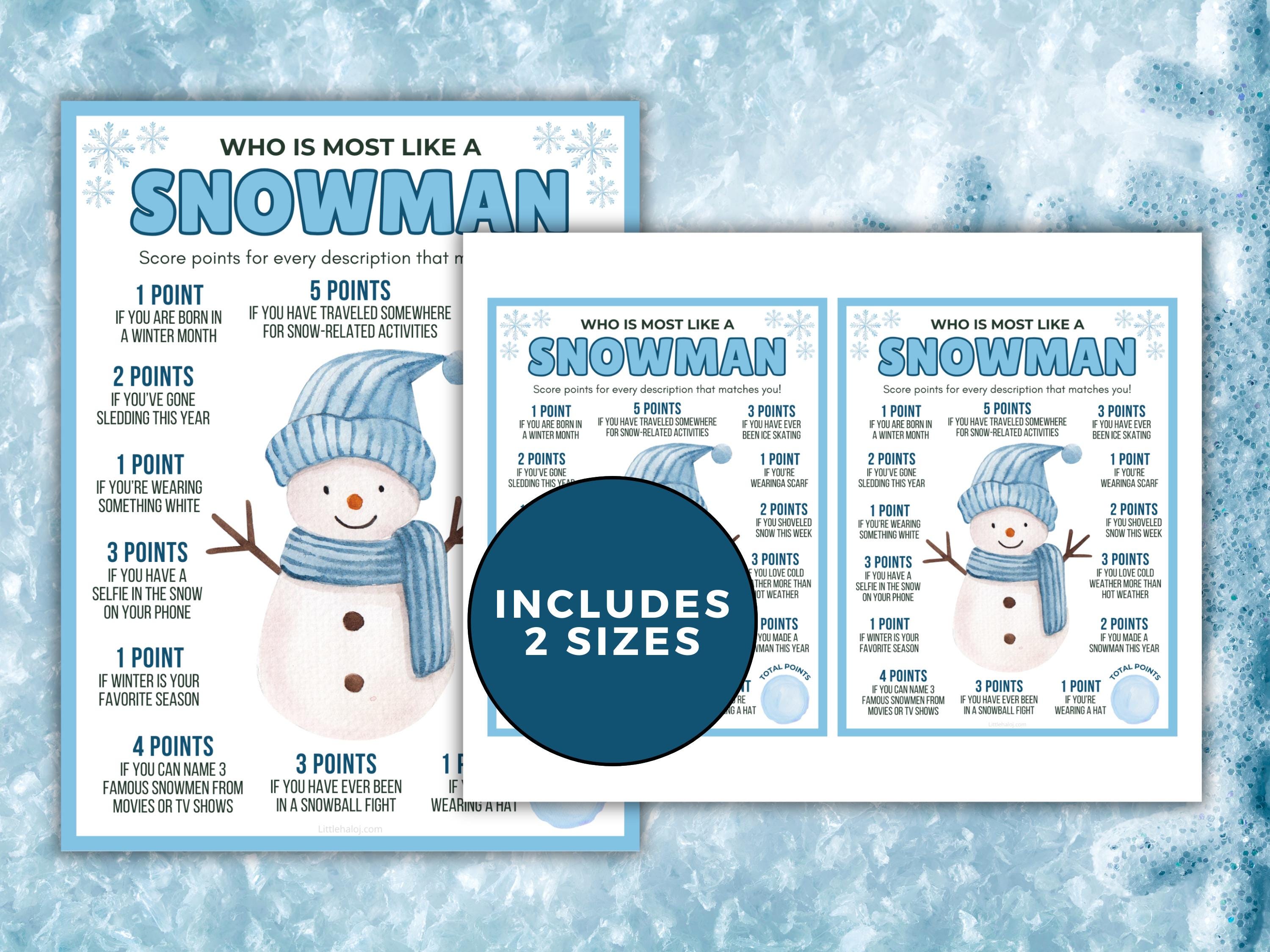Winter Game, Who is Most Like a Snowman, Festive Printable Game ...