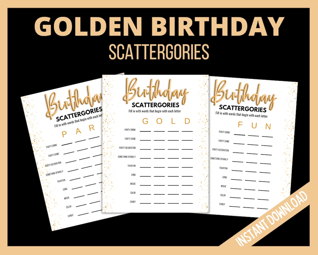 Golden Birthday Party Game, Party Scattergories, Printable Party Game ...