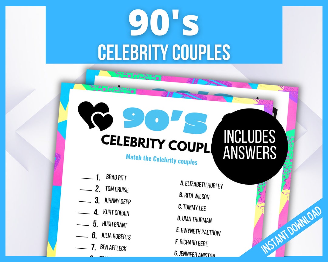 1990s Celebrity Couples, 90s Trivia Quiz, 90s Printable Party Game ...